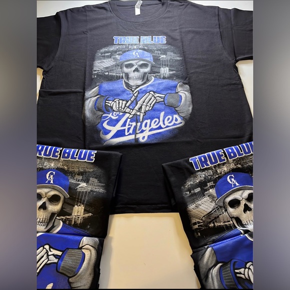 Alstyle | Shirts | True Blue Skull Blue Los Angeles Black Tshirts ...